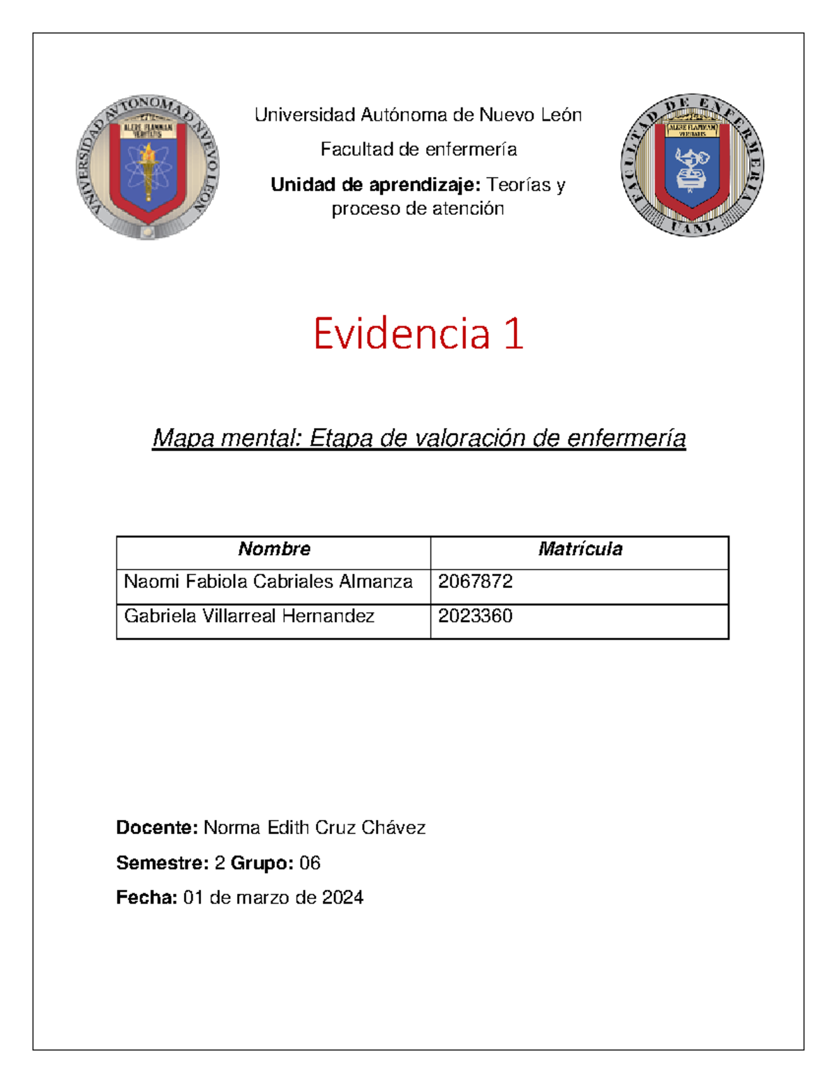 Ev1 Teorías mapa - mapa etapa de valoración de enfermeria - Teoría General Del Proceso - Studocu