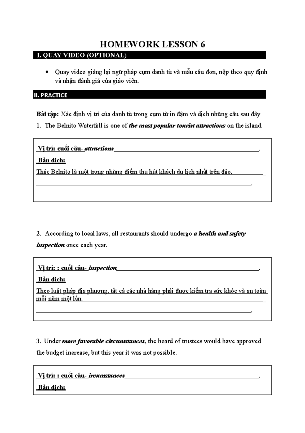 Homework Lesson 6 - Lecture notes 12 - II. PRACTICE HOMEWORK LESSON 6 I ...