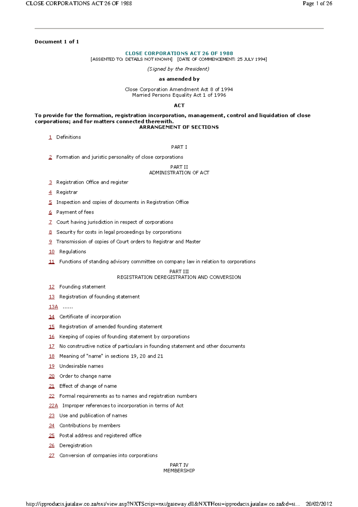 AUA3751 Namibia Close Corporation Act 26 of 1988 - Document 1 of 1 ...