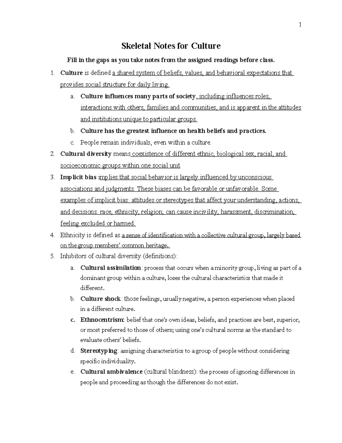 Test 2 Mod 4 - test 2 mod 4 - Skeletal Notes for Culture Fill in the ...