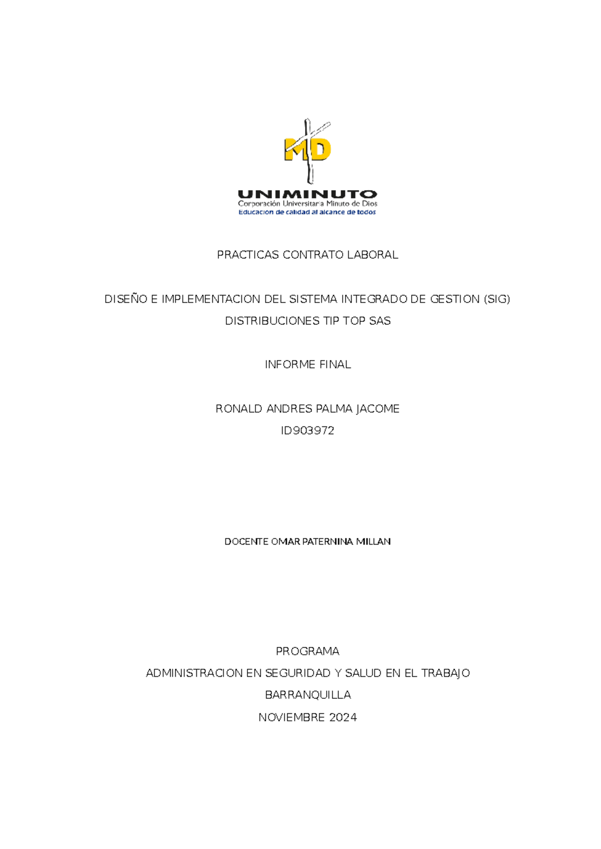 Informe Final Practicas- Ronald Palma 903972 - PRACTICAS CONTRATO ...