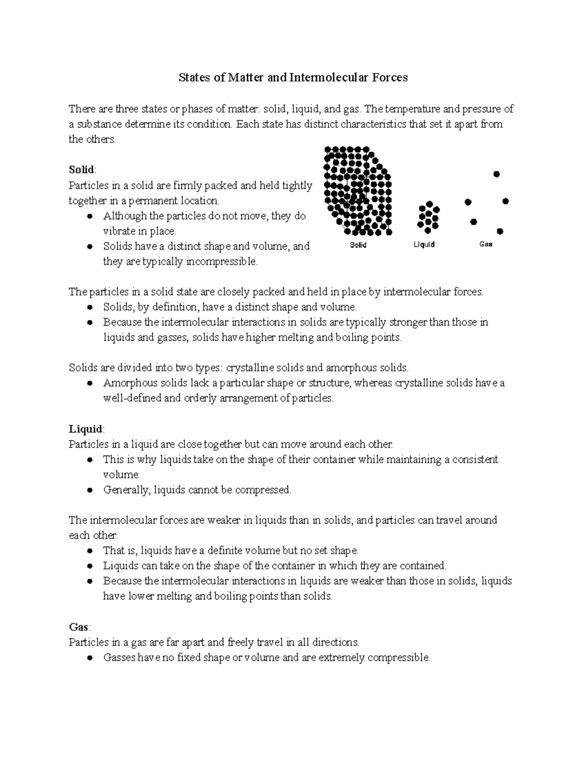 States of Matter and Intermolecular Forces - The temperature and ...