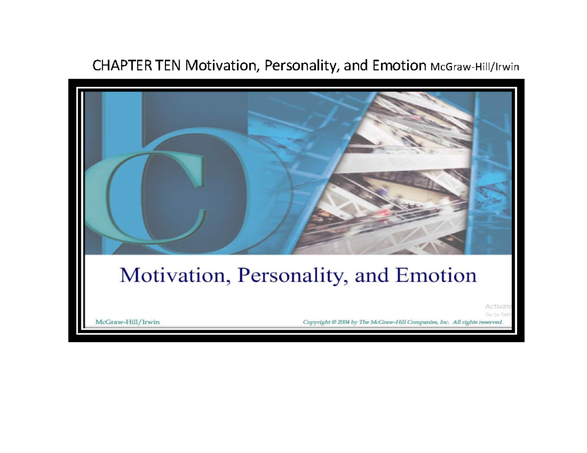 Chapter TEN Motivation Personality and Emotion Mc Graw Hill - CHAPTER ...