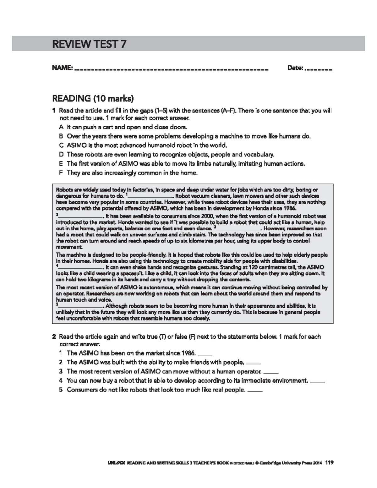 UNIT 7 Review TEST 7 R&W - Lecture notes 1 - Kỹ năng làm việc nhóm ...