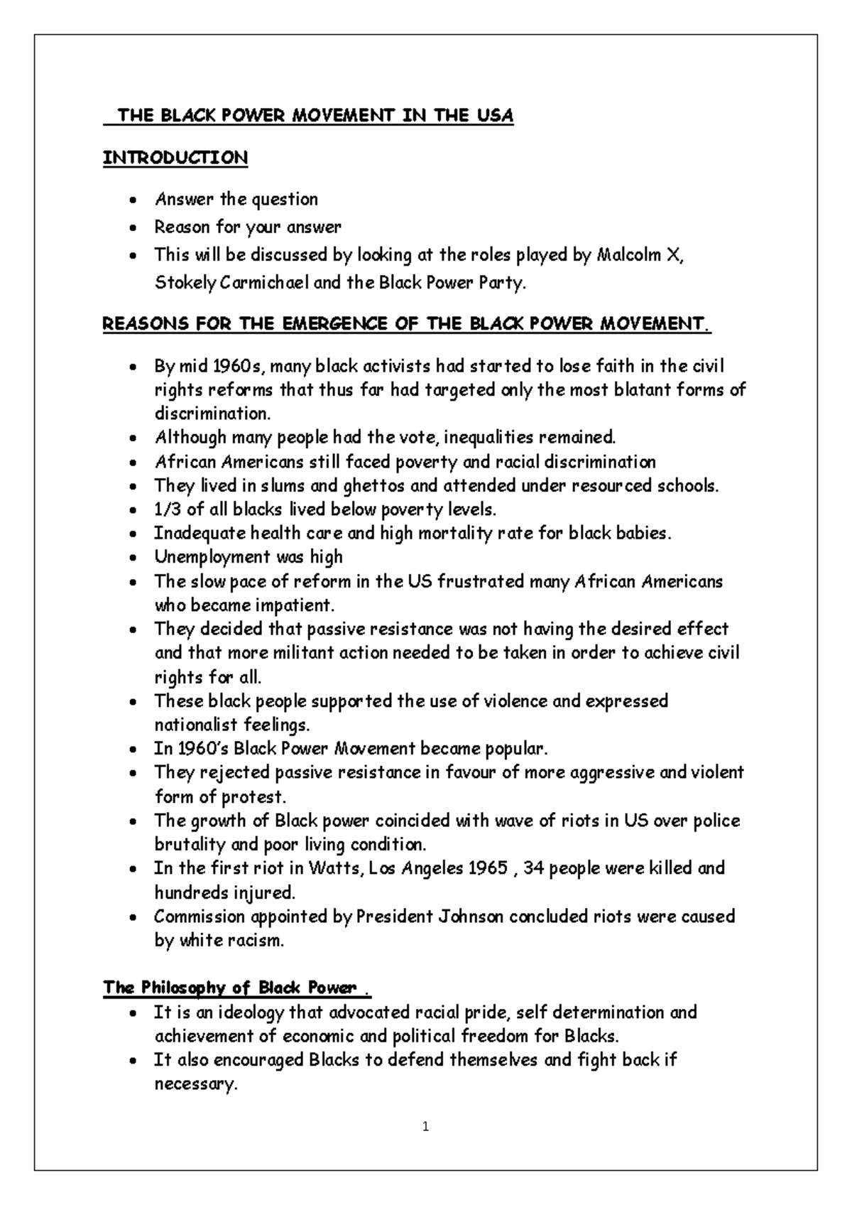 Black Power Essay 1 240305 184329 - THE BLACK POWER MOVEMENT IN THE USA ...
