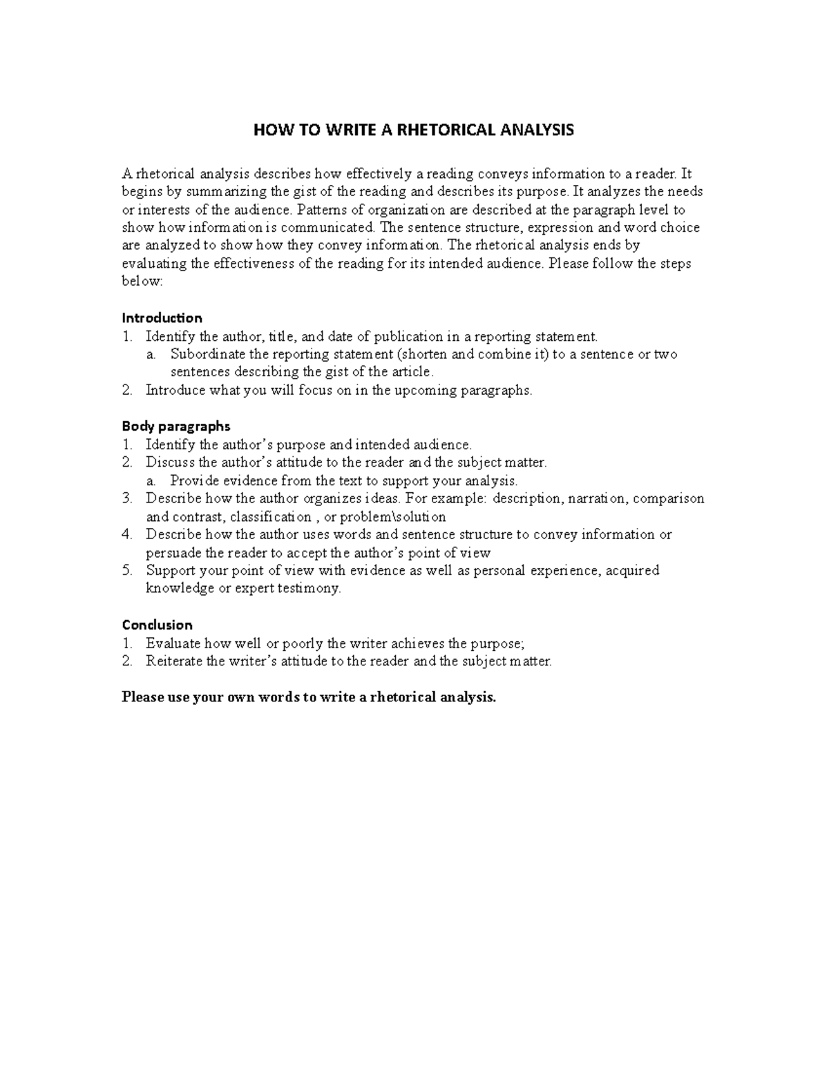 How to Write a Rhetorical Analysis - HOW TO WRITE A RHETORICAL ANALYSIS ...