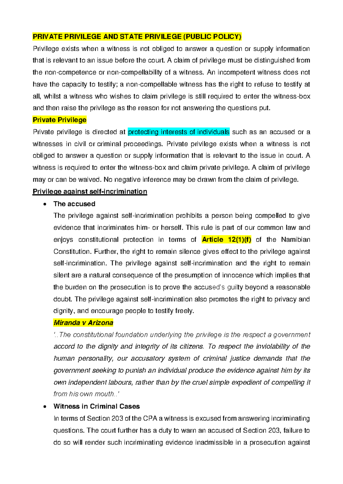 Law of Evidence Exam Prep - PRIVATE PRIVILEGE AND STATE PRIVILEGE ...