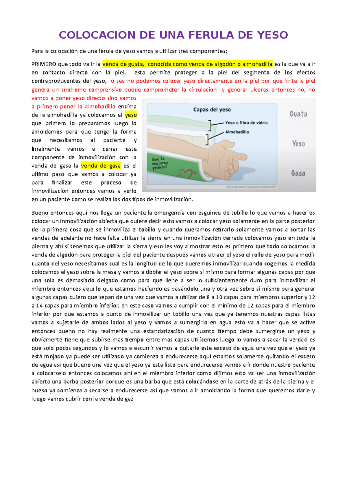 Colocacion DE UNA Ferula DE YESO - COLOCACION DE UNA FERULA DE YESO ...