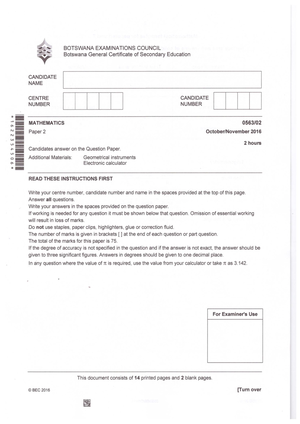 Bgcse Maths Paper 1 2016 - mathematics - Studocu