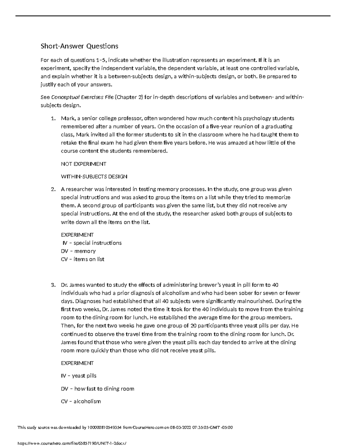 UNIT 1 2 - notes - Short-Answer Questions For each of questions 1–5 ...