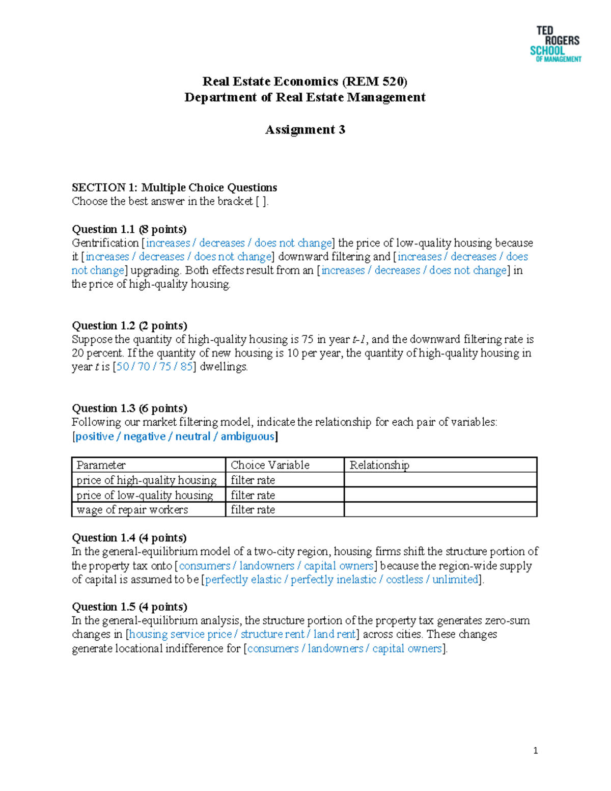 REM520-Assignment 3 - The third assignment handed out in class covering the first 4 chapters of ...