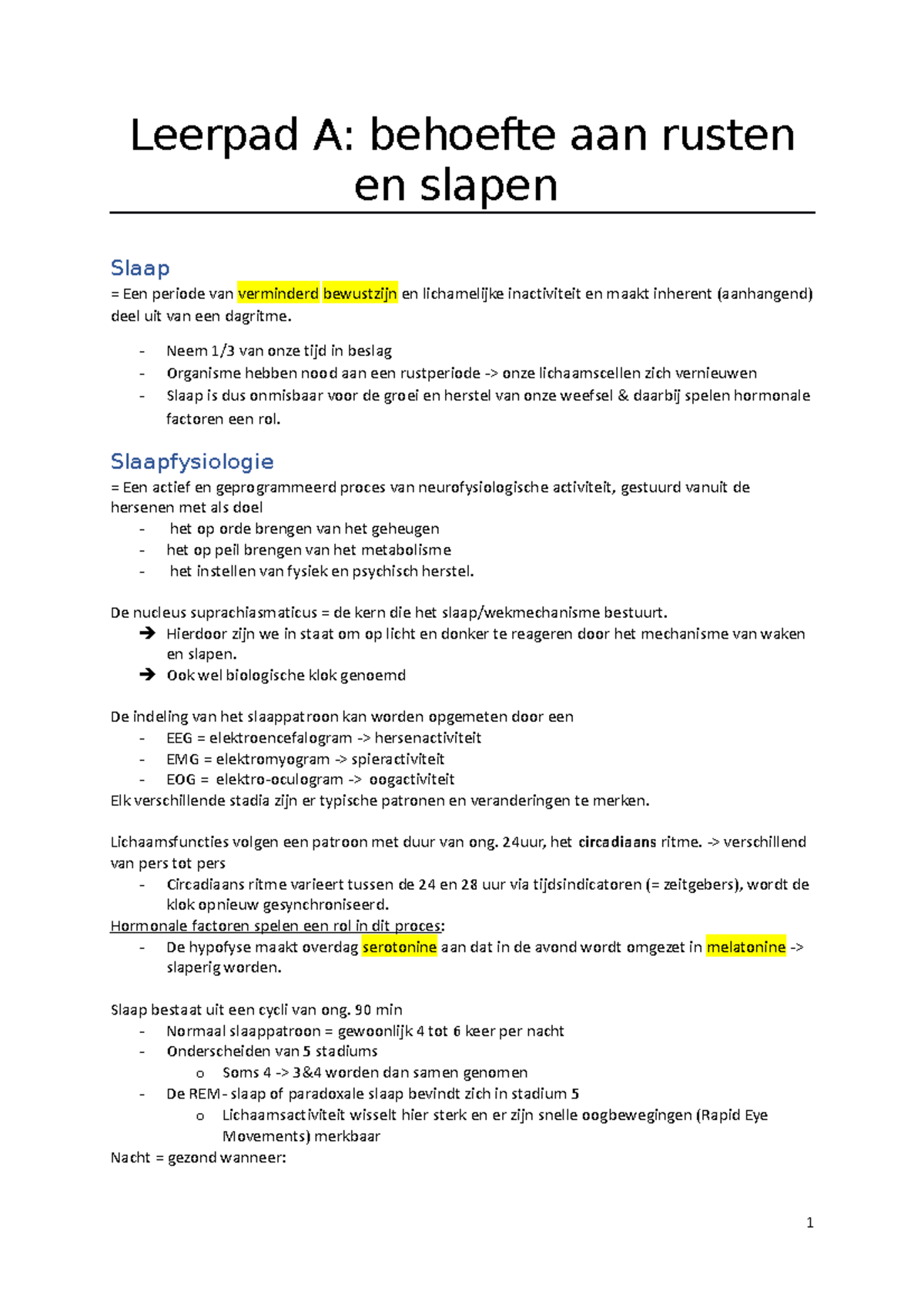 rust en slaap - verpleegkunde - artevelde - Leerpad A: behoefte aan ...