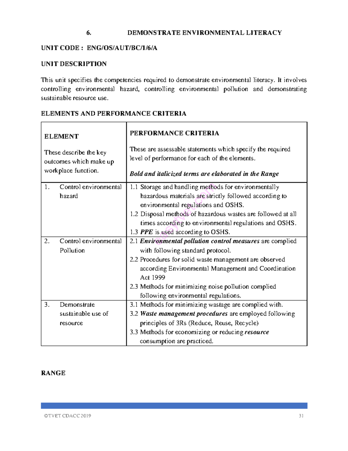 Environmental literacy - 6. DEMONSTRATE ENVIRONMENTAL LITERACY UNIT ...