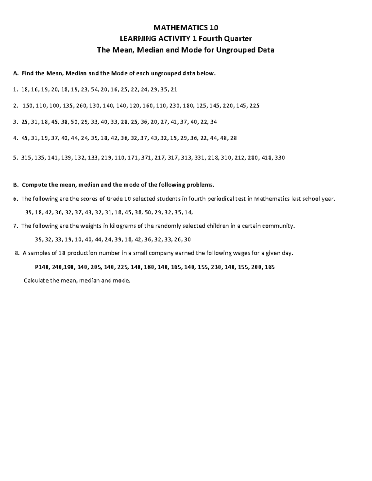Qtr-4-Learning-Activity-1-Mean-median-mode - MATHEMATICS 10 LEARNING ...