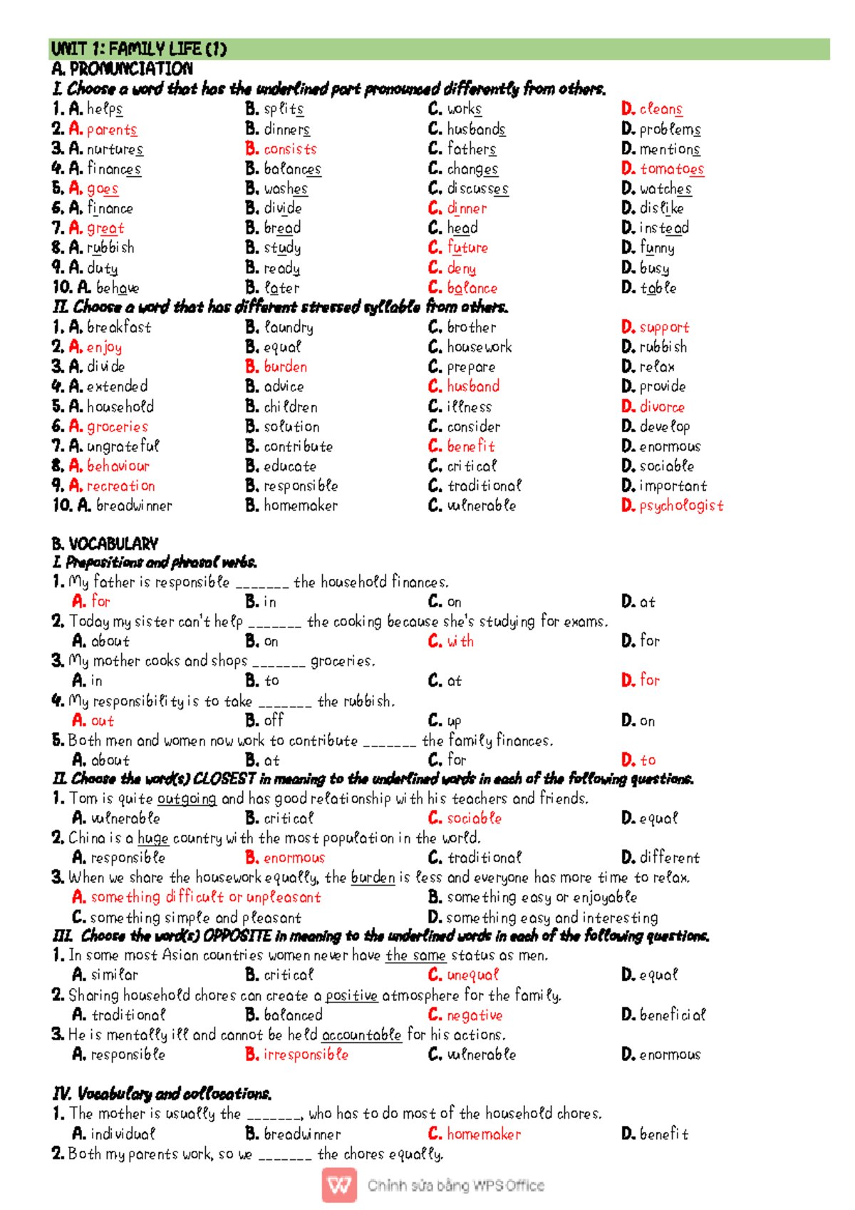K10 - U1&2 - KEY-2022 - Family life & Your body and you - UNIT 1 ...