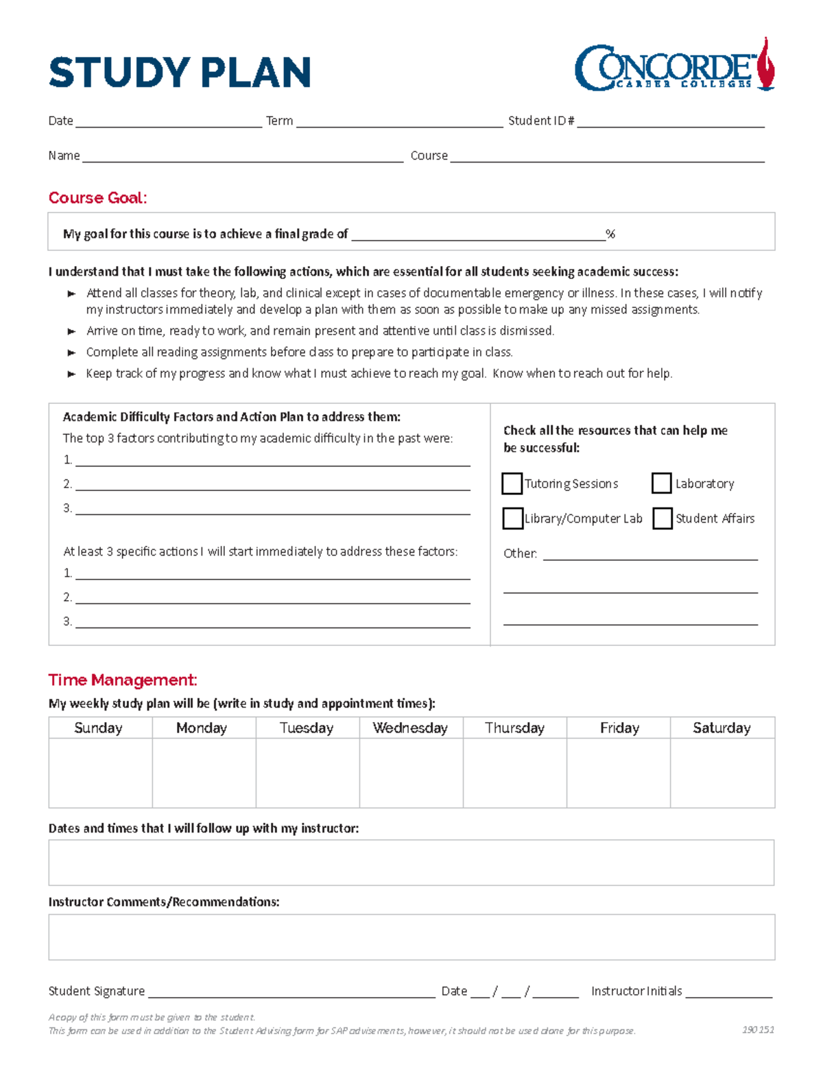 Study Plan Form - Forms - STUDY PLAN Date ...
