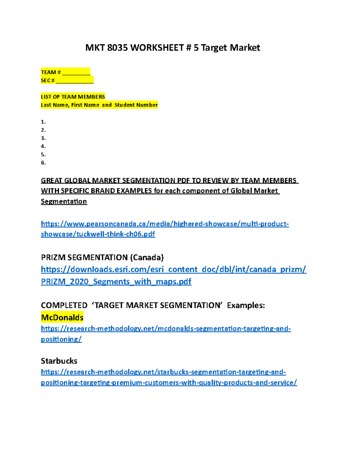 5- Target Market and Product- Market Profile - final - MKT 8035 ...