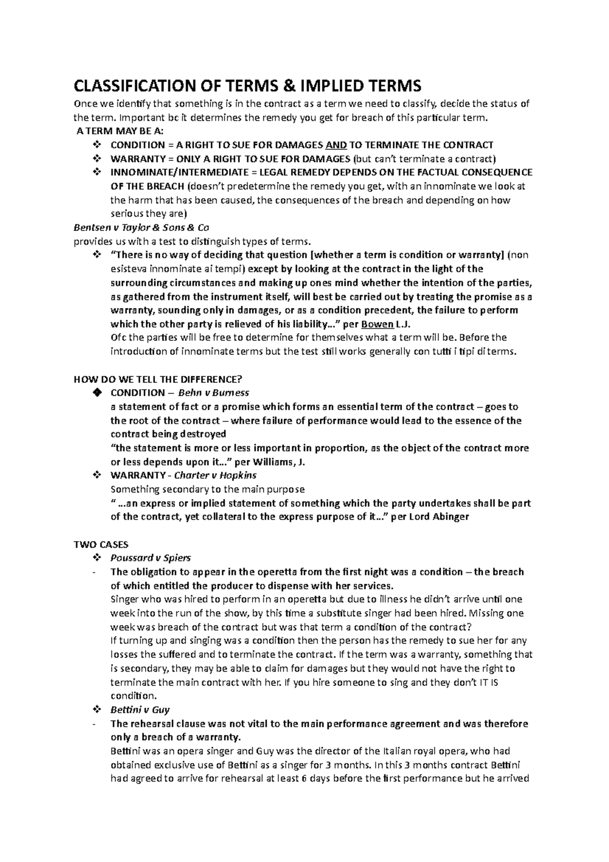 Classification OF Terms - CLASSIFICATION OF TERMS & IMPLIED TERMS Once ...