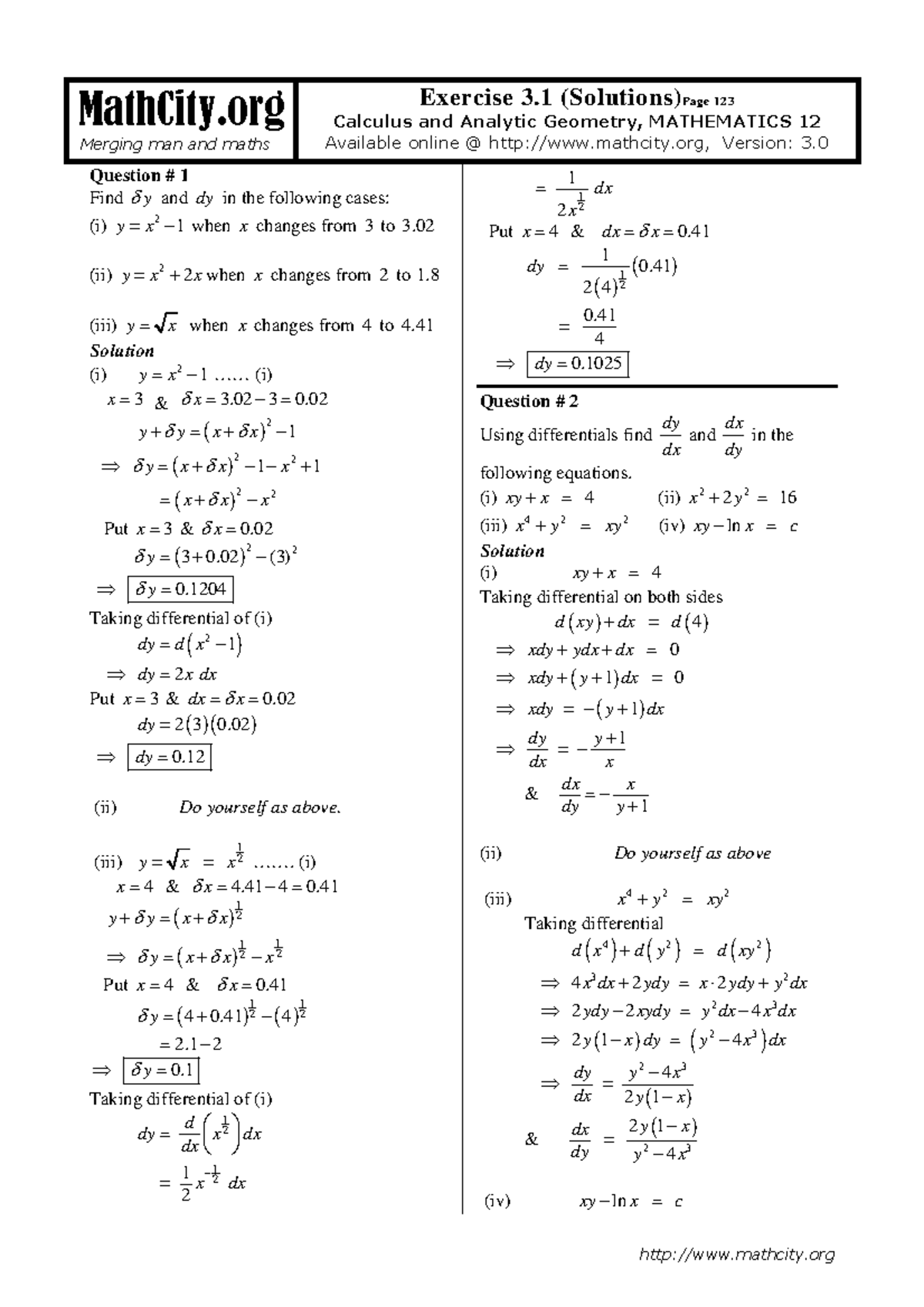 Ex 3 1 FSC part2 ver3 - Read it - mathcity MathCity Merging man and ...