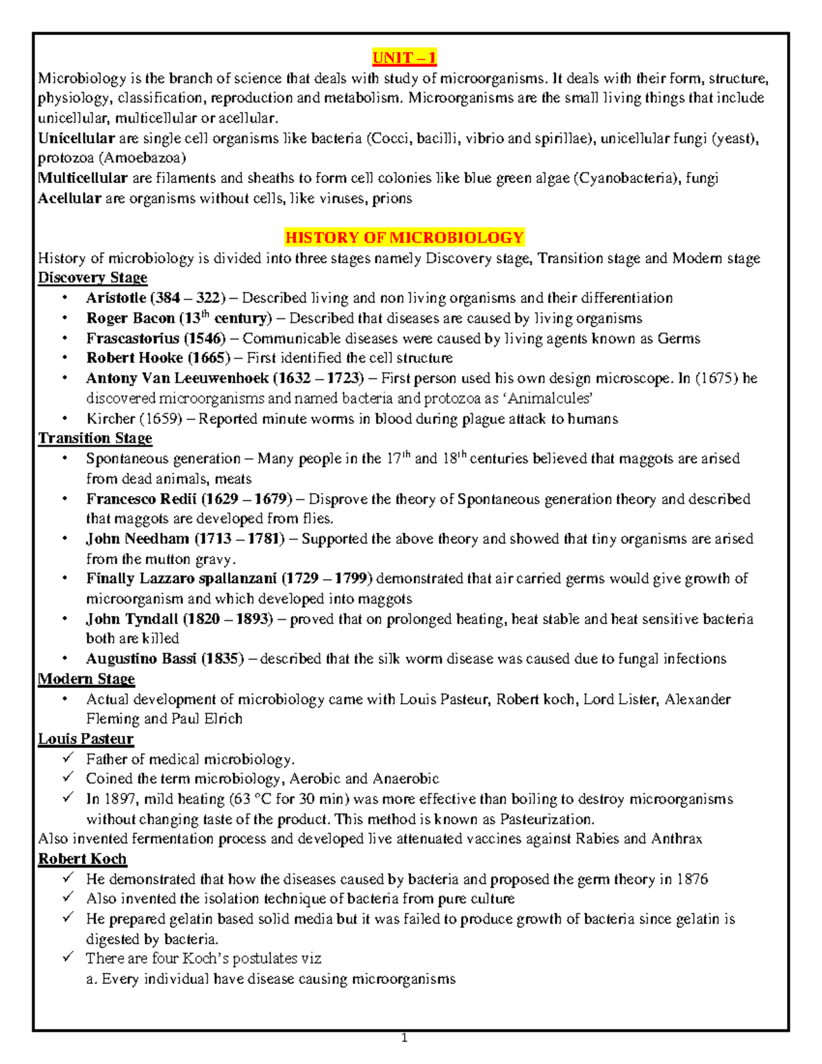 Microbiology full notes -Saravanan R - UNIT – 1 Microbiology is the ...