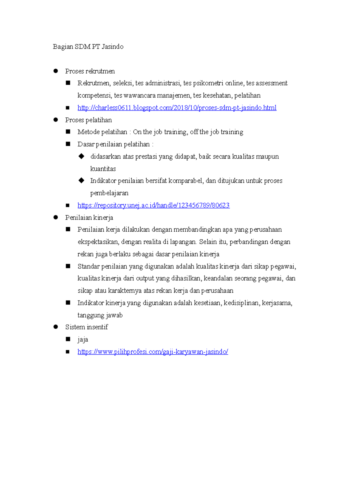 Bagian SDM dan OPR PT Jasindo - Bagian SDM PT Jasindo Proses rekrutmen ...