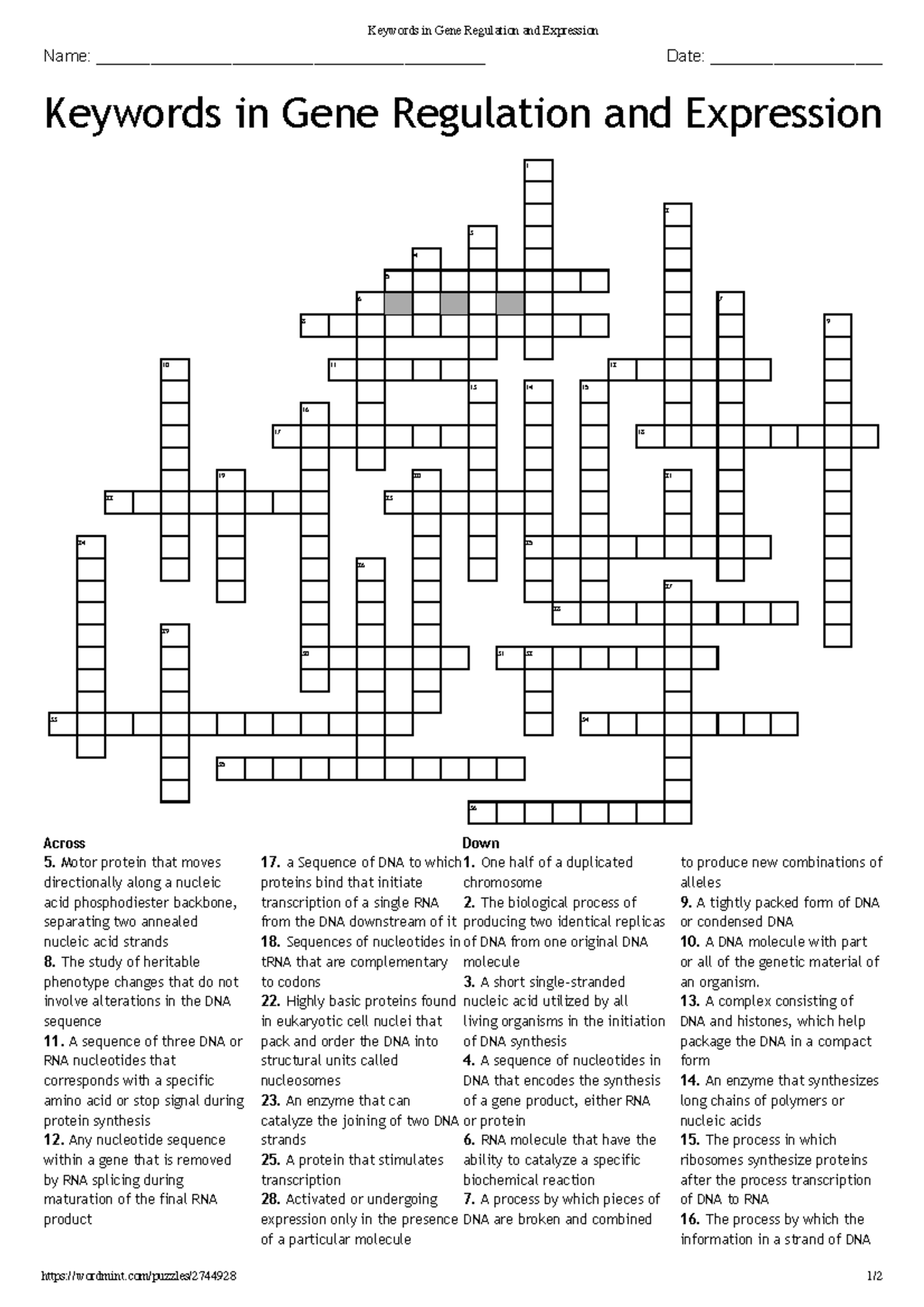 BS31006 keywords crossword - Keywords in Gene Regulation and Expression ...