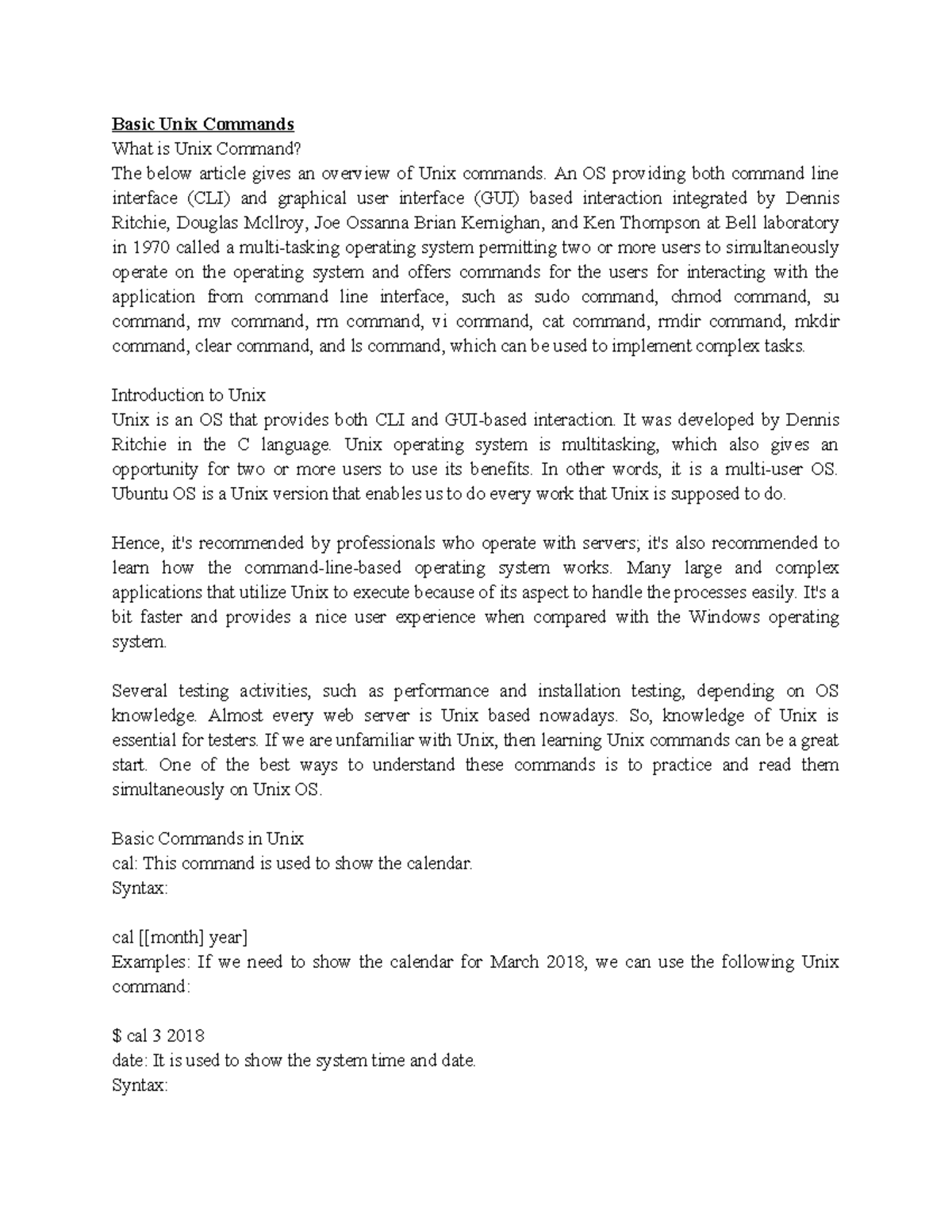 Basic Unix Commands Basic Unix Commands What Is Unix Command The Below Article Gives An