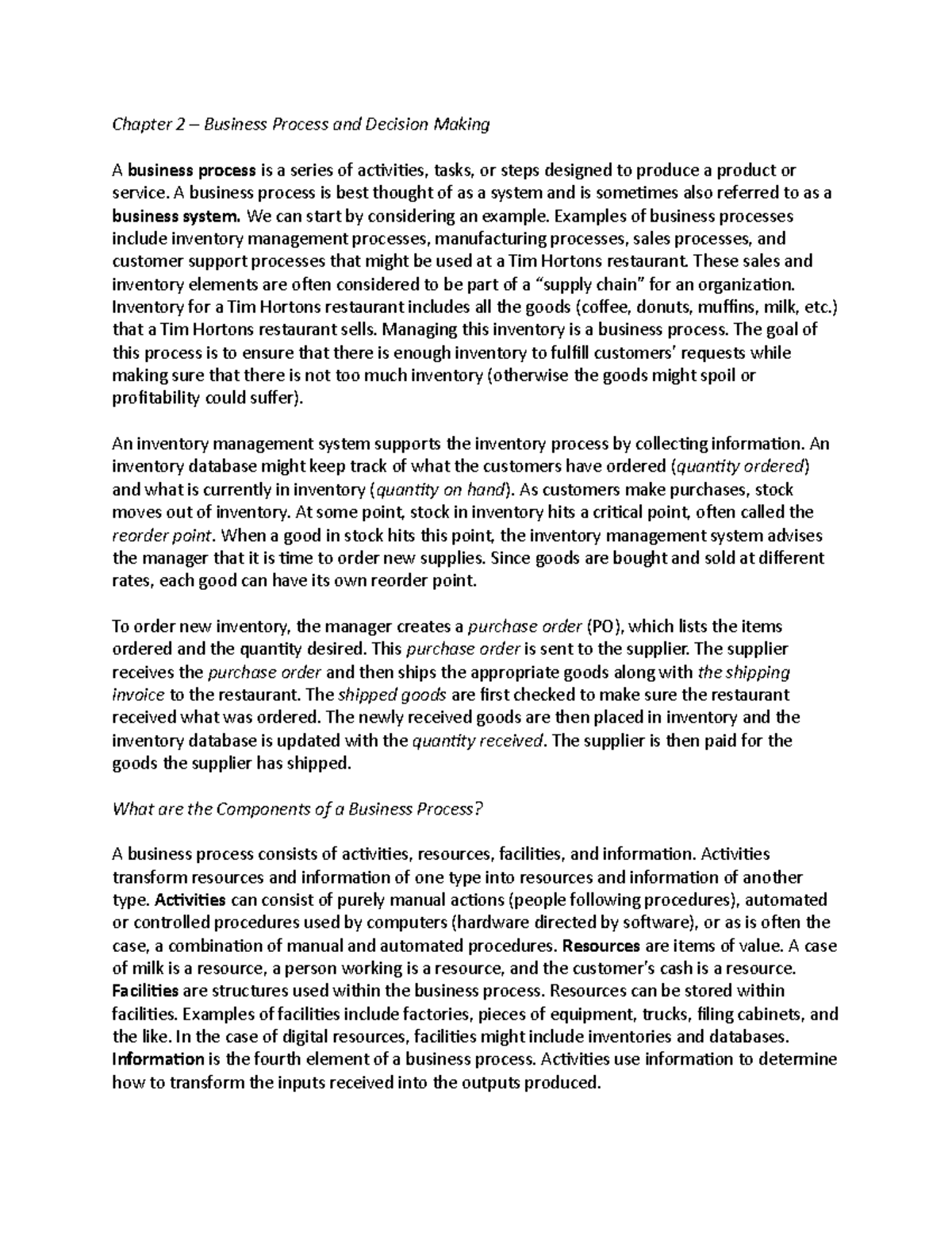 Information Systems BUSI 3700 - Chapter 2 Notes - Chapter 2 – Business ...