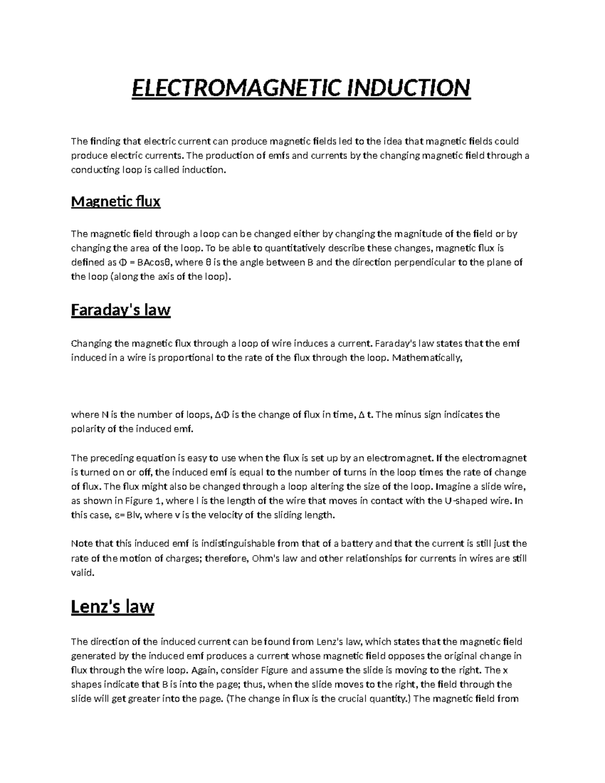 Electromagnetic Induction - ELECTROMAGNETIC INDUCTION The finding that electric current can ...