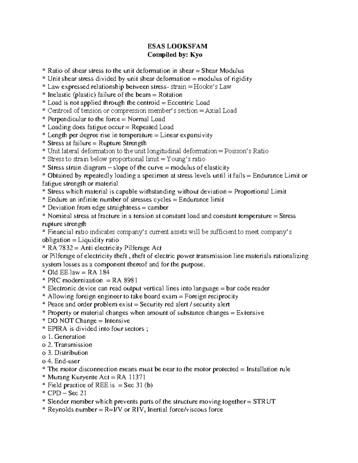 Looksfam esas - Notes - ESAS LOOKSFAM Compiled by: Kyo Ratio of shear ...