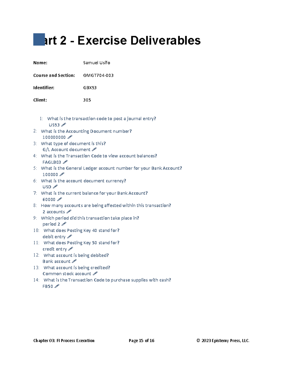 SAP HW4 - SAP instructions and exercise - Chapter 03: FI Process ...
