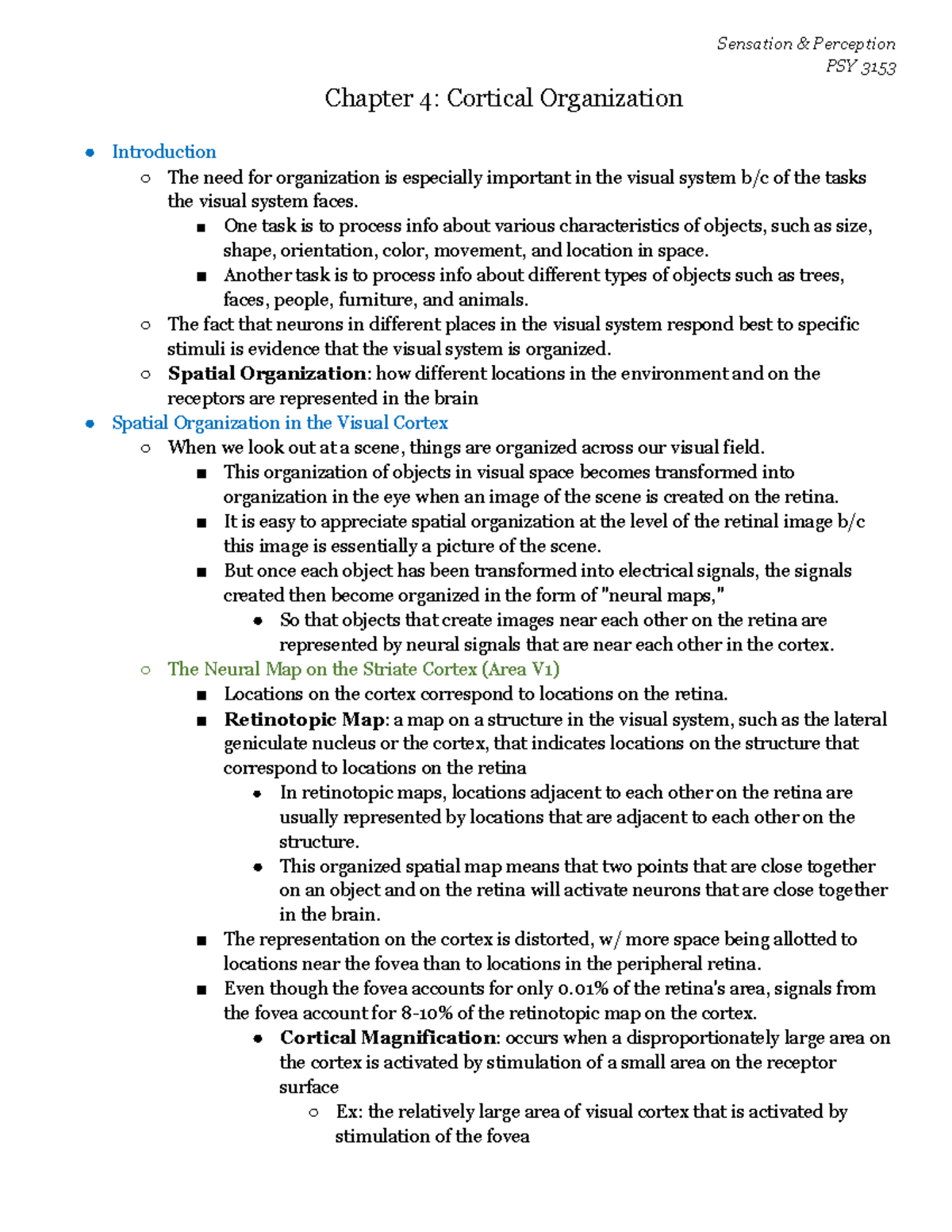 PSY 3153 | Sensation and Perception | Chapter 4: Cortical Organization - PSY 3153 Chapter 4 ...