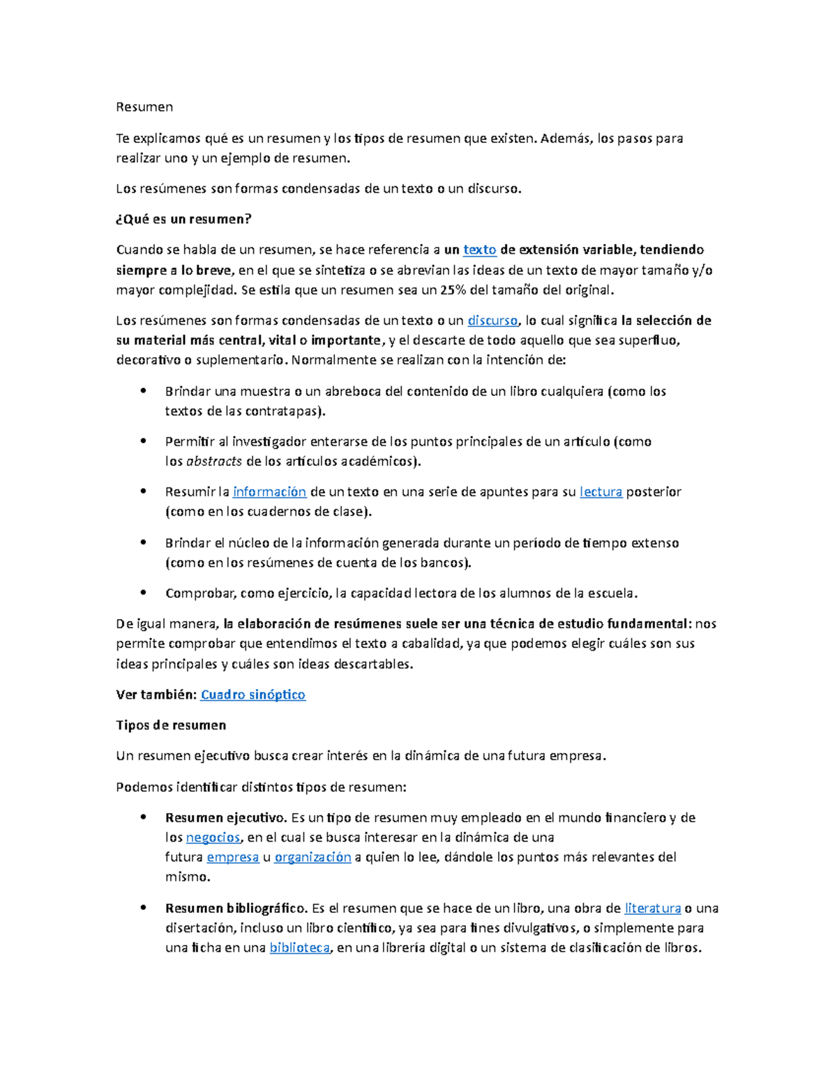 Resumen - lectura - Resumen Te explicamos qué es un resumen y los tipos ...