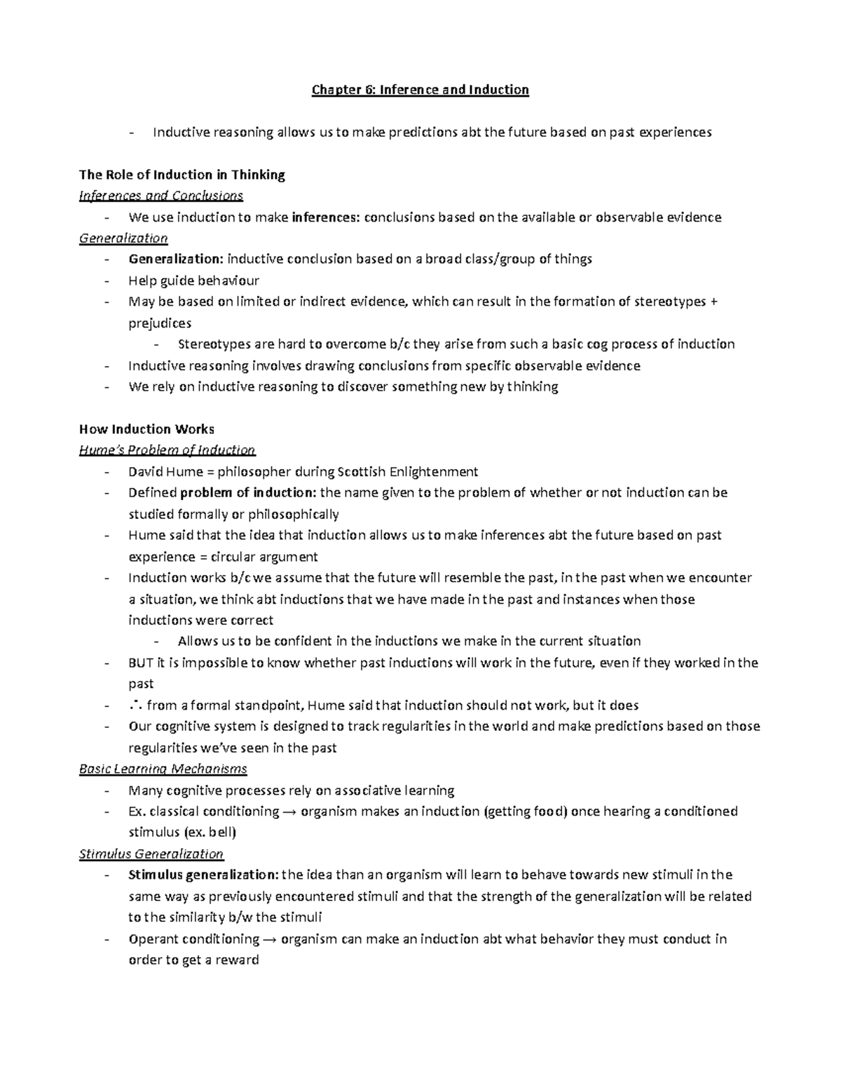 Chapter 6 Inference and Induction - Chapter 6: Inference and Induction Inductive reasoning ...