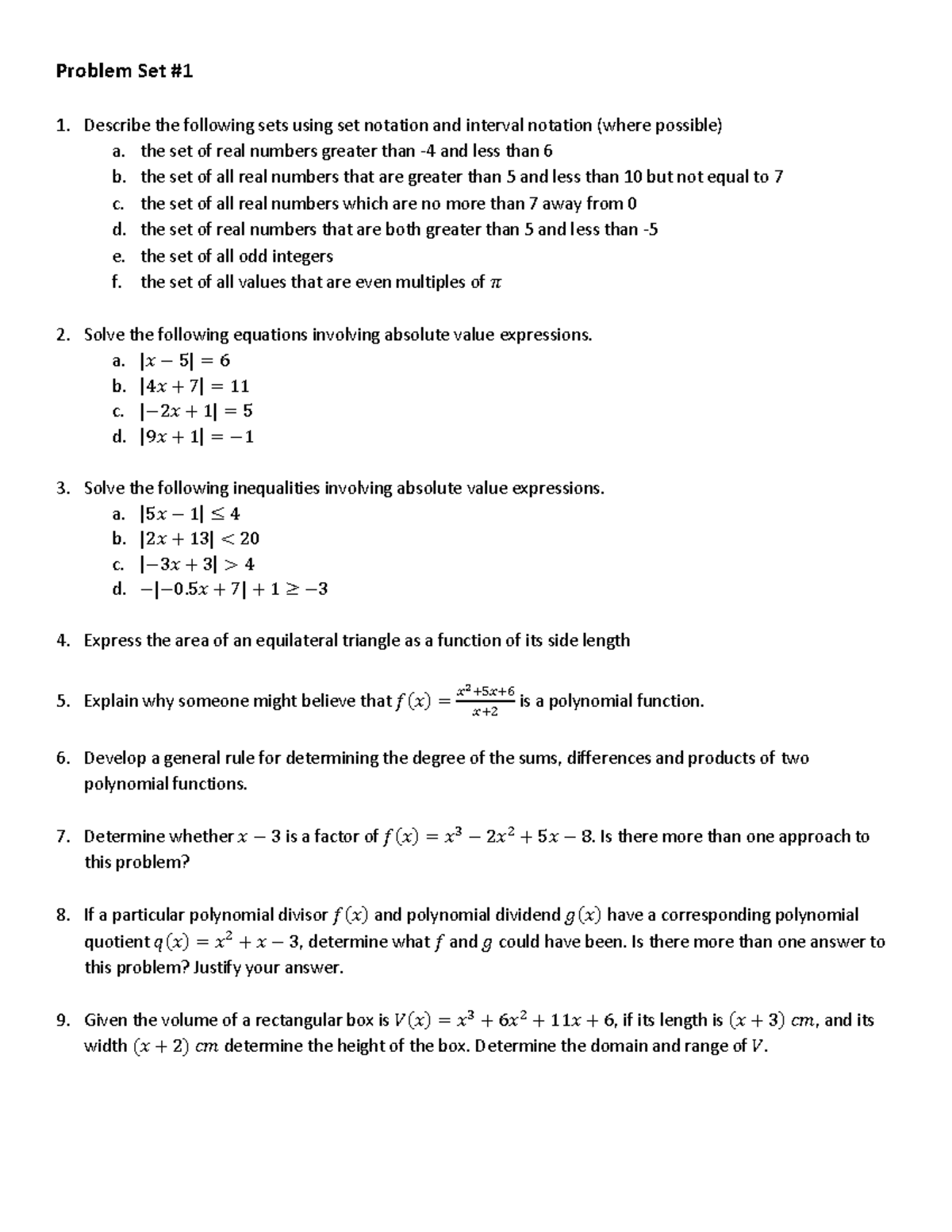 Monday - Problem Set - Notes and exercises from pre-calc workshop ...