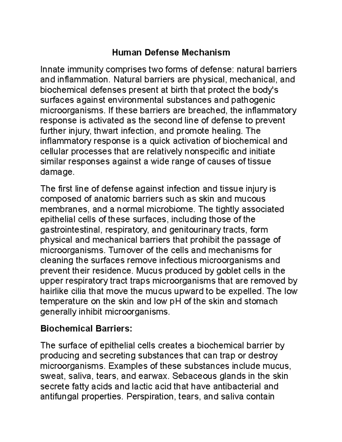 Human Defense Mechanism - Human Defense Mechanism Innate immunity ...