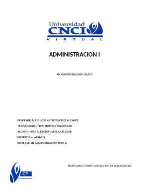 Proyecto Modular Administración - UNIVERSIDAD VIRTUAL CNCI Proyecto modular Introducción En esta ...