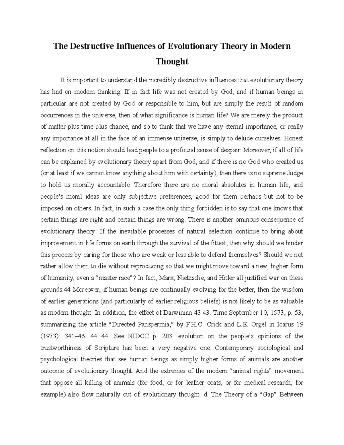 The Destructive Influences of Evolutionary Theory in Modern Thought ...