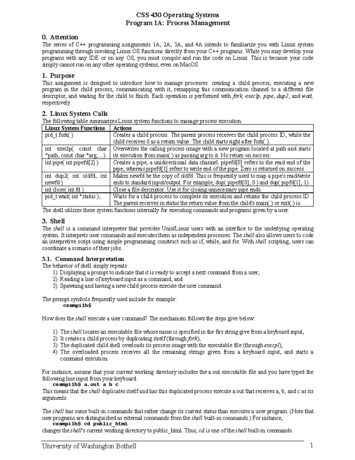 Prog1A - Assignment 1 - Program 1A: Process Management 0. Attention The series of C++ ...