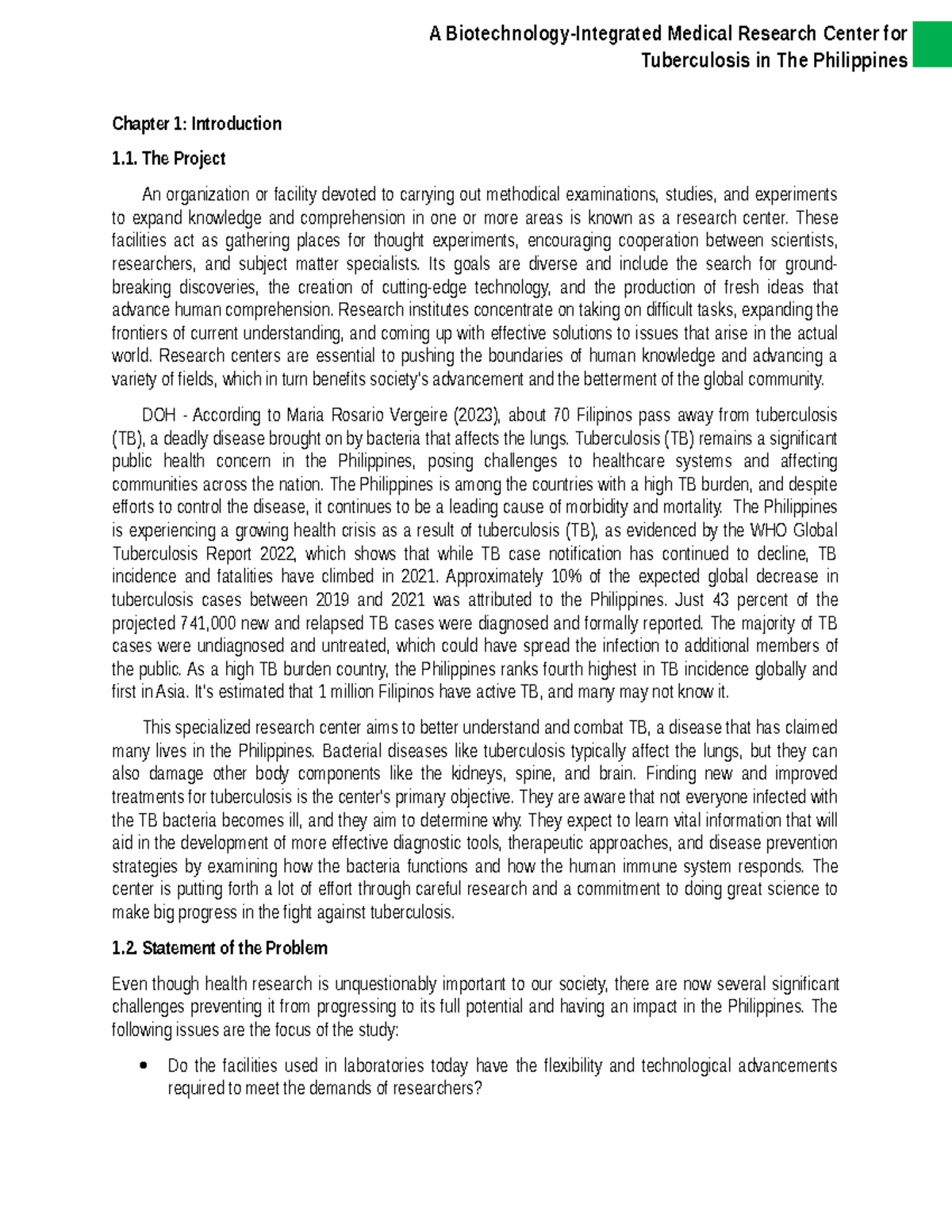 Chapter 1 & 2 - discussion - Tuberculosis in The Philippines Chapter 1 ...