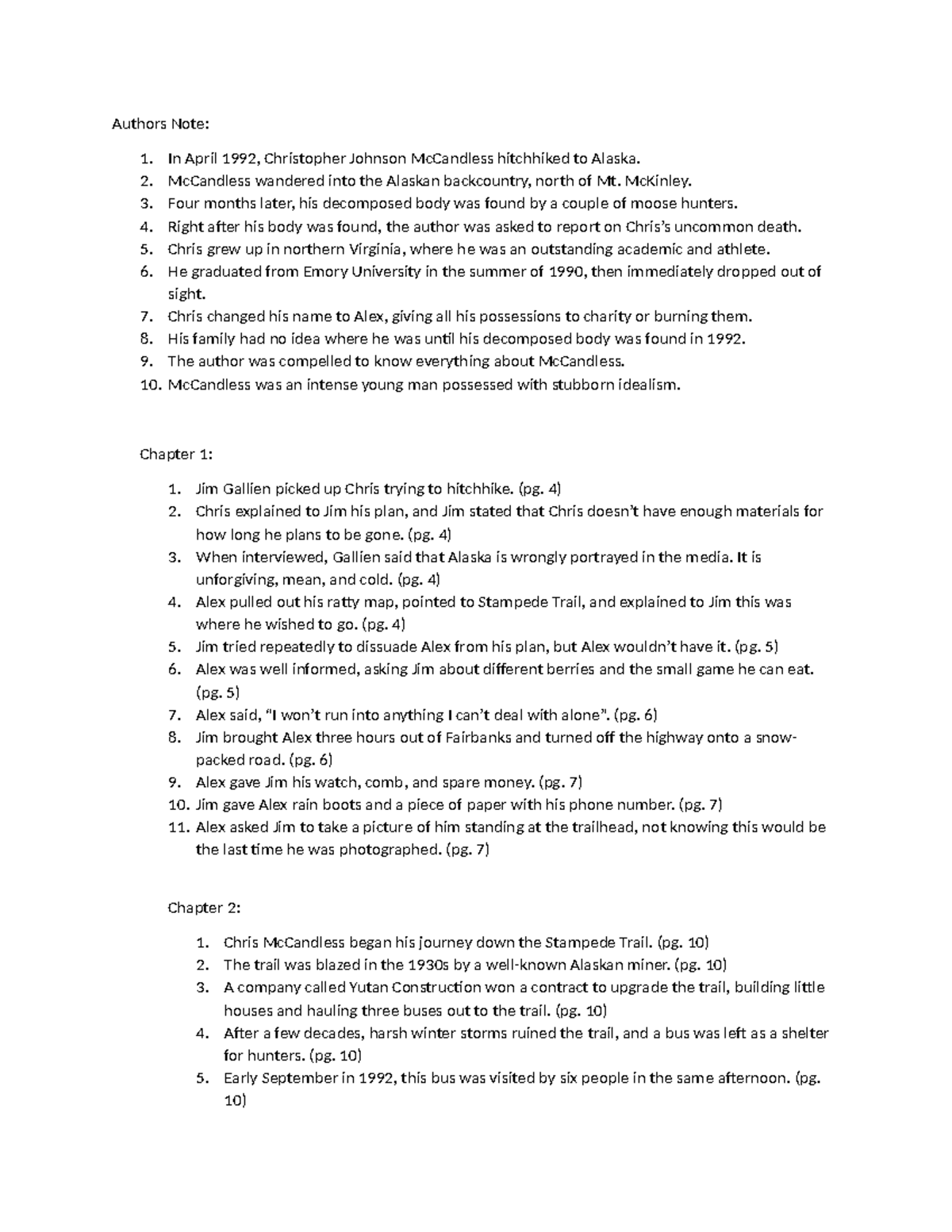 Learning Log- Into The Wild - Authors Note: 1. In April 1992 ...