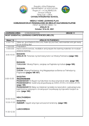TOS FIL G7 Q1 - exams - TABLE OF SPECIFICATION FILIPINO 7 Third Quarter ...