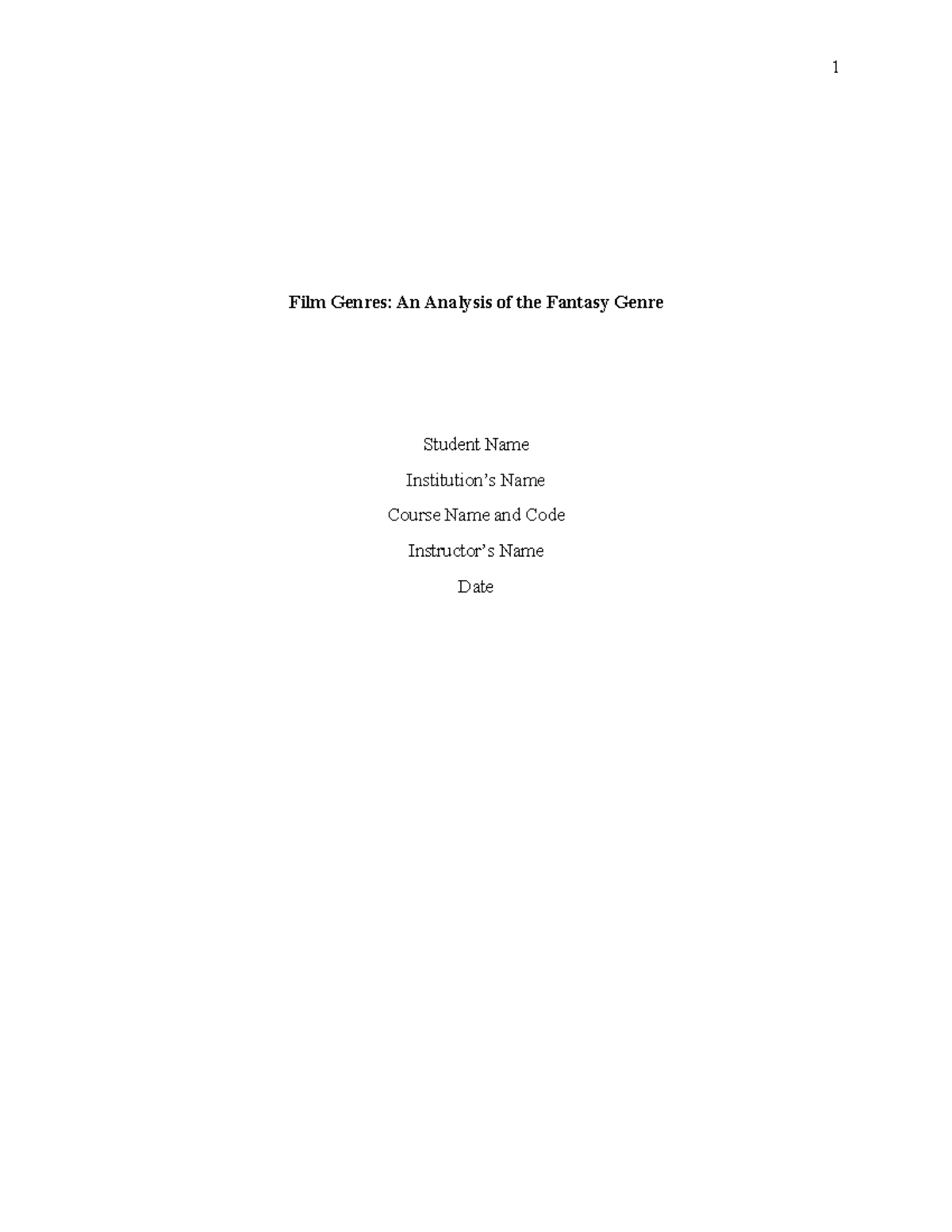 Film Genres - Copy - Film Genres: An Analysis of the Fantasy Genre ...