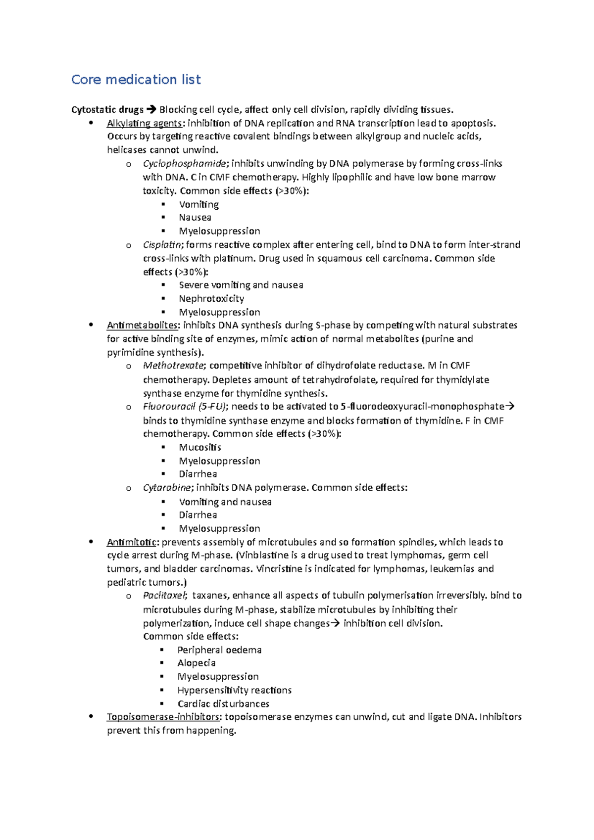 Core medication list uitgewerkt - Core medication list Cytostatic drugs ...