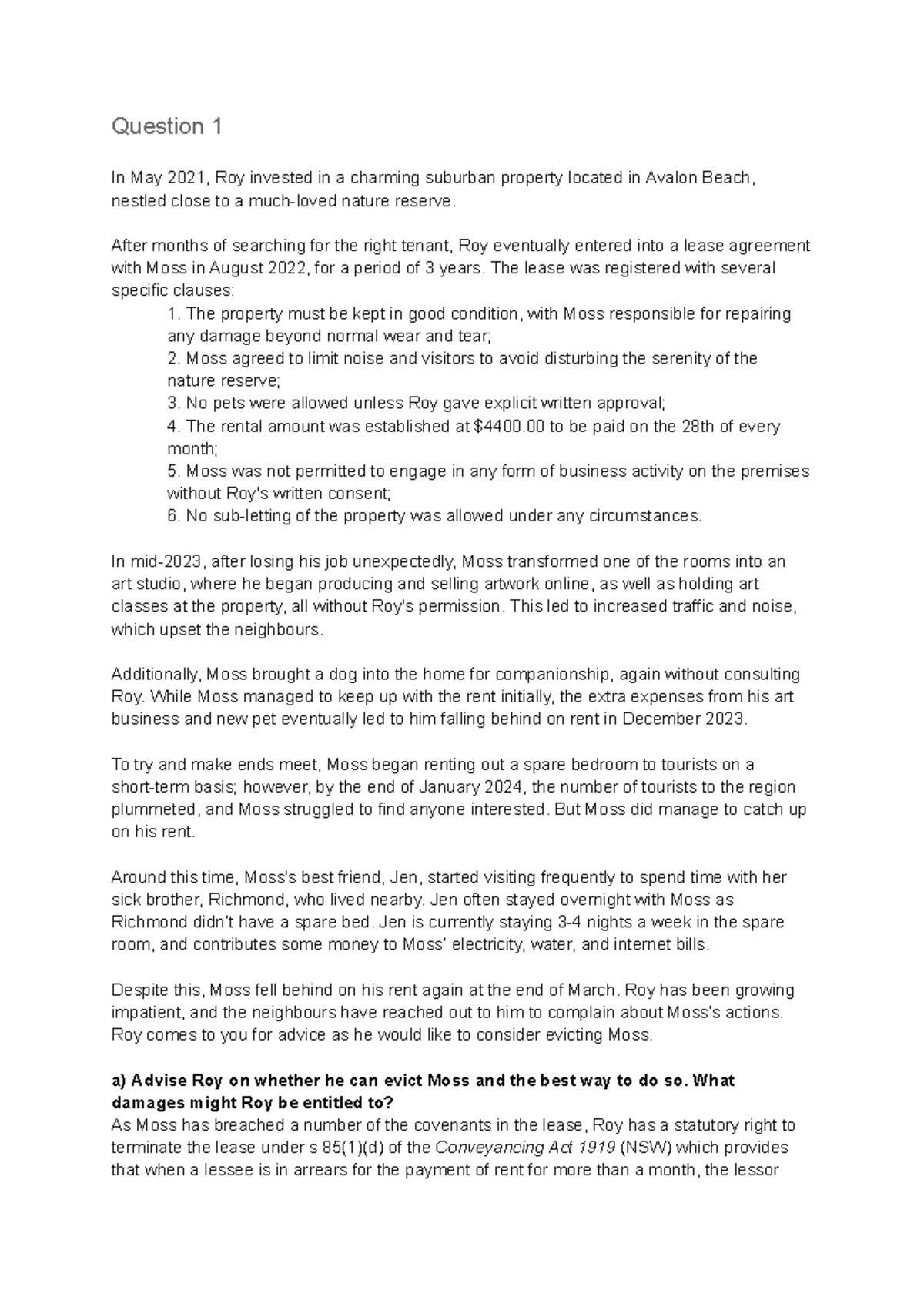 Real property week 8 question.docx - Google Docs - Question 1 In May 2021, Roy invested in a ...