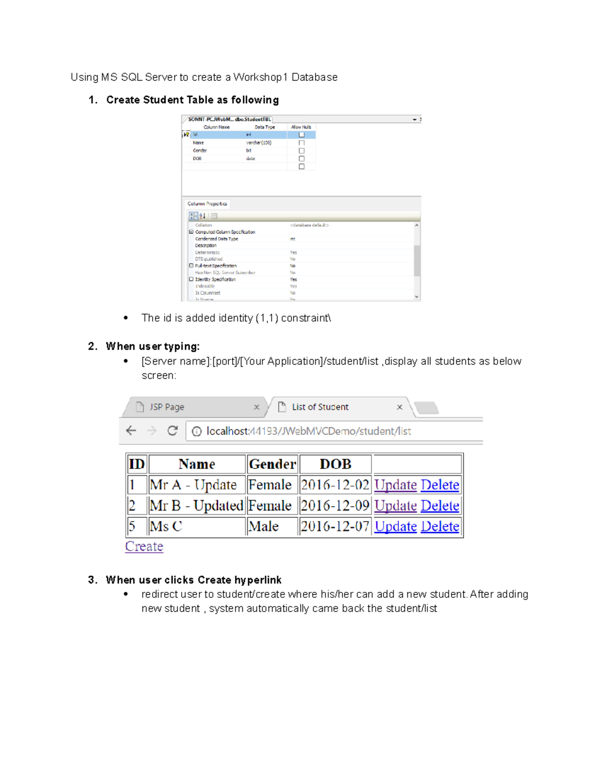 3 - egeg - Using MS SQL Server to create a Workshop1 Database 1. Create ...
