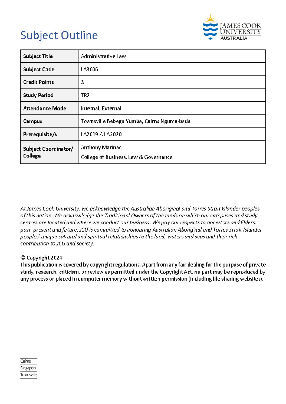 Subject Outline 2024 LA3006 TSV CNS TR2 INT EXT - Subject Outline ...