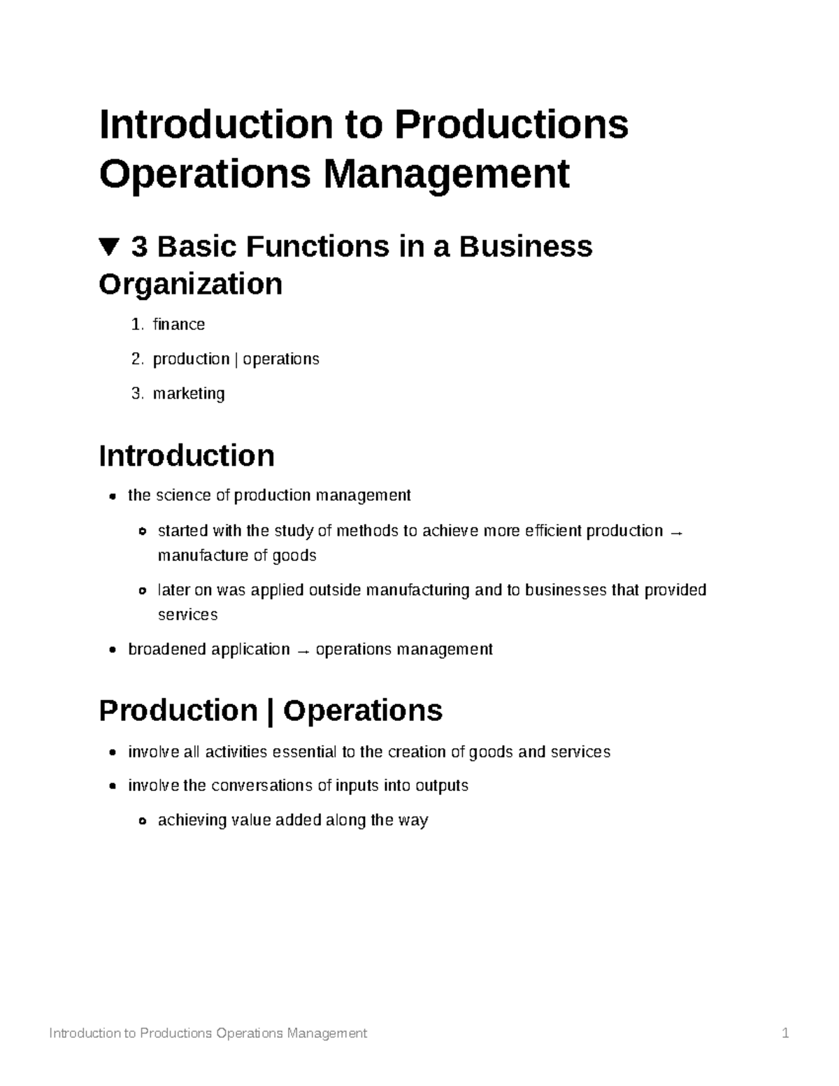 Introduction to Productions Operations Management - Studocu