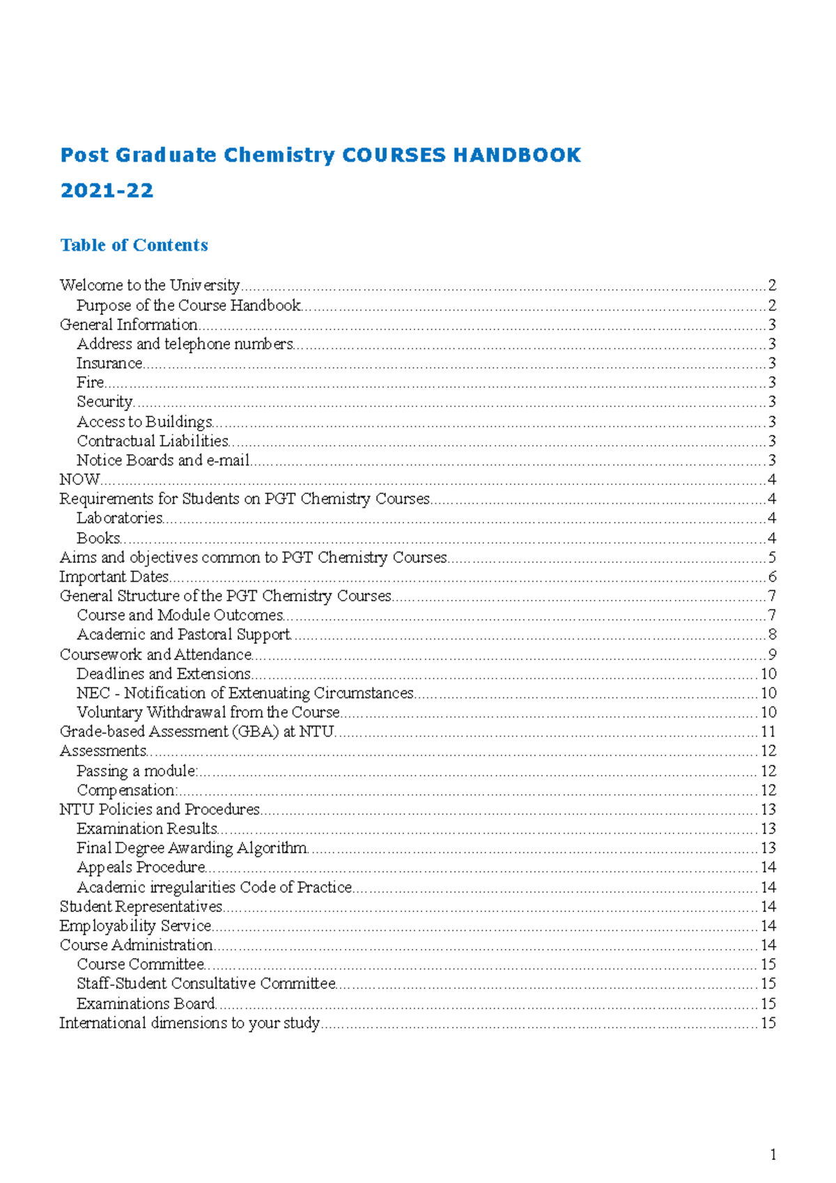PGT Chemistry Courses Handbook 2021-22 - Post Graduate Chemistry ...