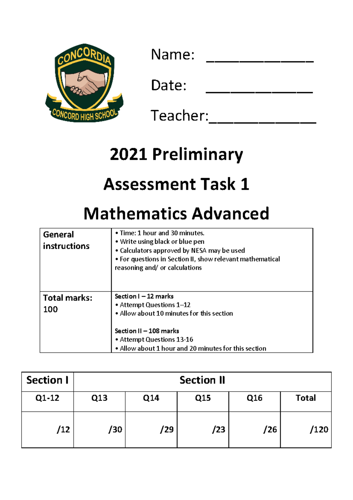 2021 Adv Task 1 Functions - 2021 Preliminary Assessment Task 1 ...